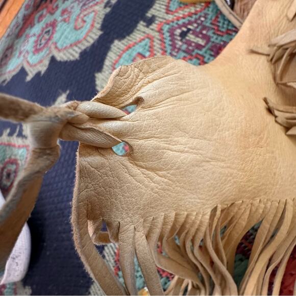 Tops | 197s Leather Suede Fringe Feather Light Tan Boho Vintage 70s ...